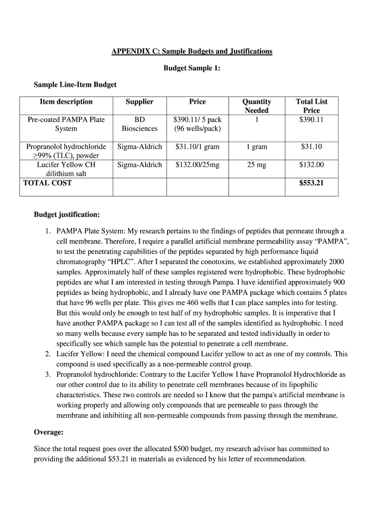 Fillable Online APPENDIX C: Sample Budgets and Justifications Fax Email Print - pdfFiller