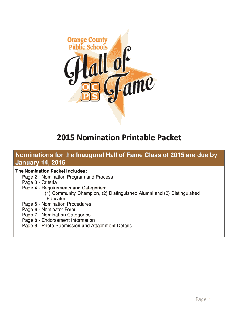 Fillable Online ocps Printable PDF Nomination Form - Orange County Public Schools Fax Email ...
