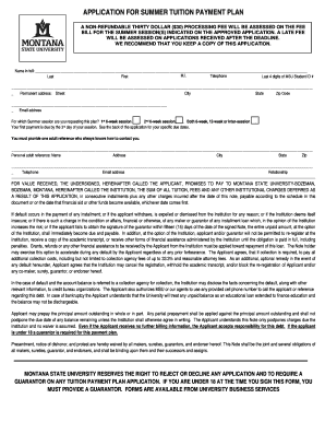 Fillable Online montana Summer Tuition Payment Plan Application ...