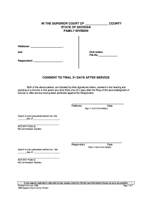 Fillable Online divorceline Consent to Trial in 31 Days. Divorce ...