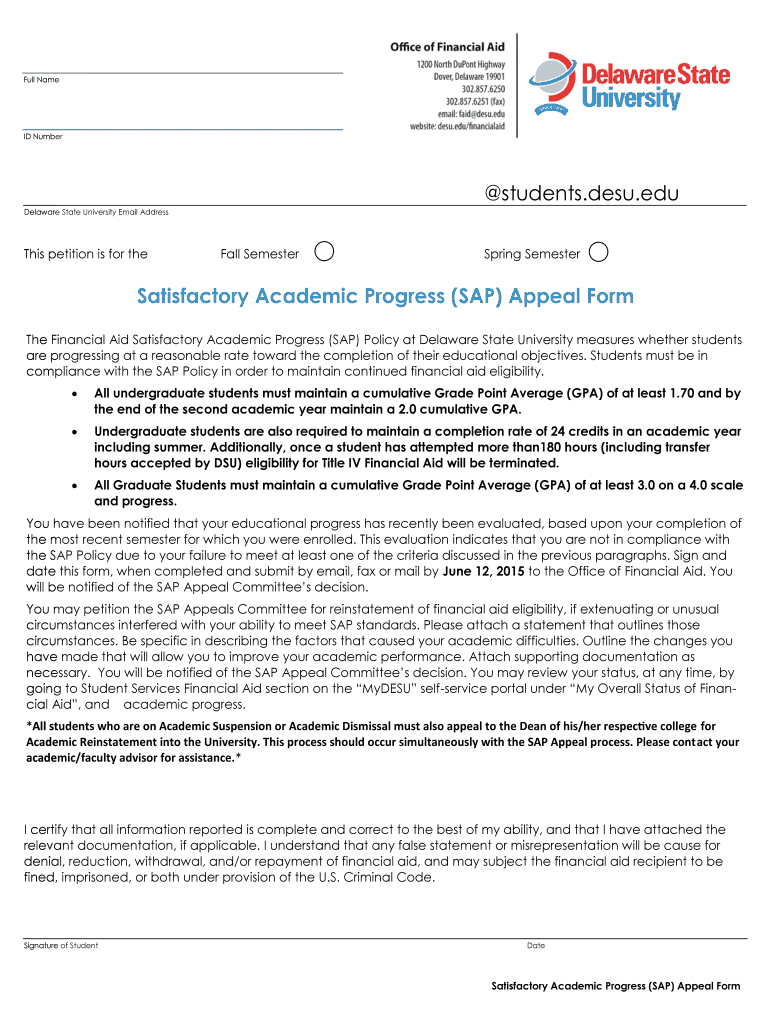 Fillable Online bnrhvprod-ssb desu Satisfactory Academic Progress (SAP ...