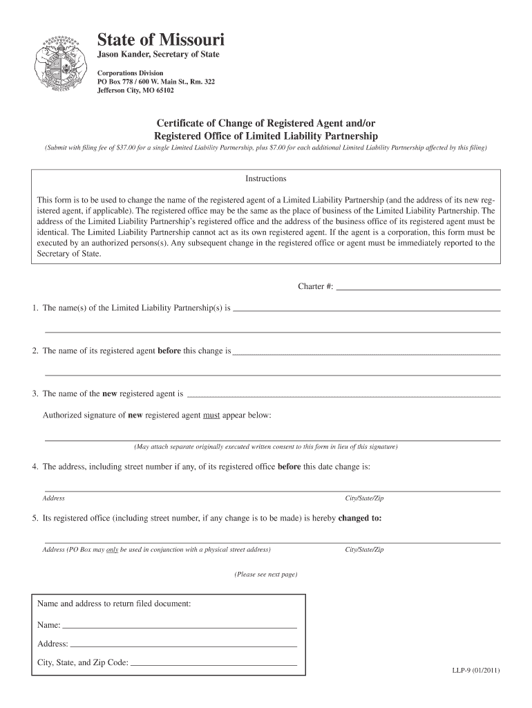 Fillable Online Certificate of Change of Registered Agent or Registered ...