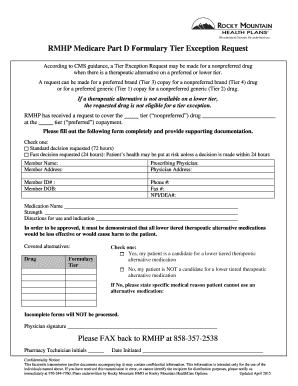 Fillable Online rmhp Medicare Part D Tier Exception Request Form - Rocky Mountain ... - rmhp Fax ...