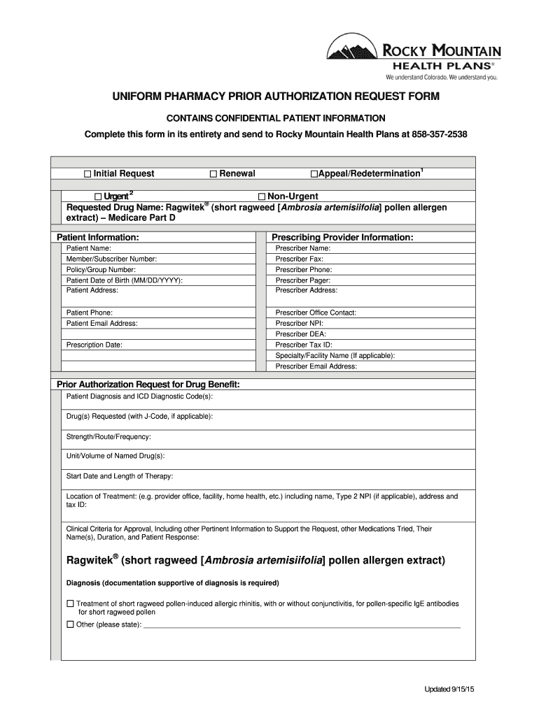 Fillable Online rmhp Ragwitek - Rocky Mountain Health Plans Fax Email ...