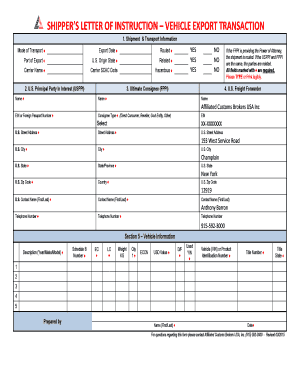 Fillable Online Shipper 's letter of instruction vehicle export transaction Fax Email Print ...