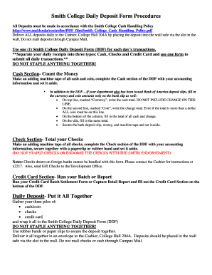 Fillable Online smith Smith College Daily Deposit Form Procedures Daily ...