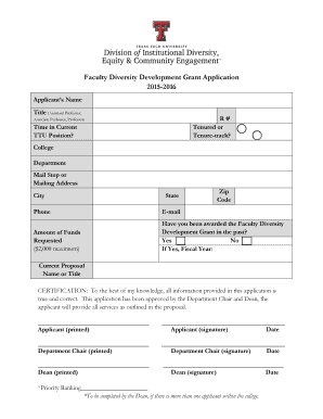 Fillable Online depts ttu Faculty Grant - Texas Tech University Departments Fax Email Print ...