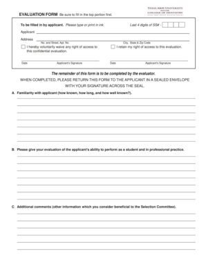 Fillable Online bcd tamhsc EVALUATION FORM Be sure to fill in the top ...