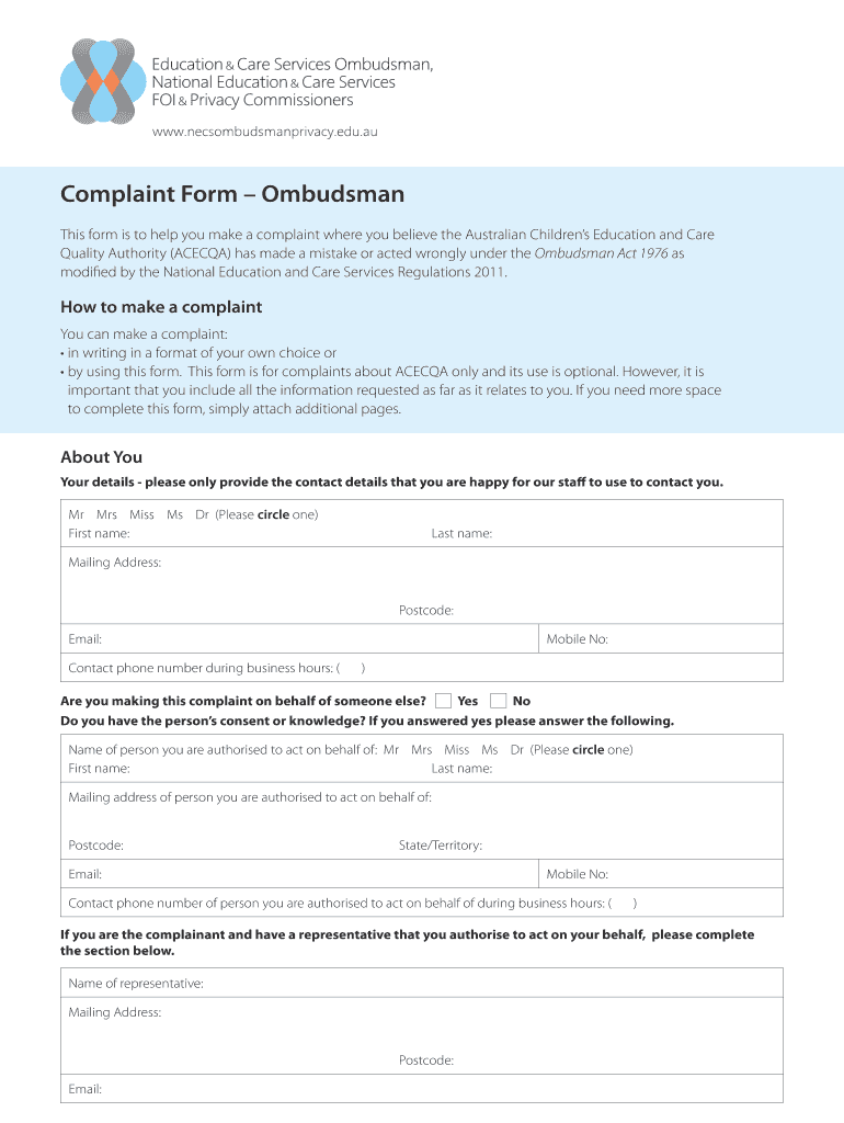 Fillable Online necsombudsmanprivacy edu Complaint Form Ombudsman Fax ...