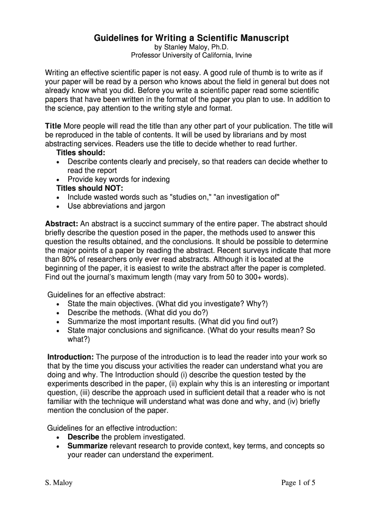 Fillable Online Guidelines for Writing a Scientific Manuscript Fax ...