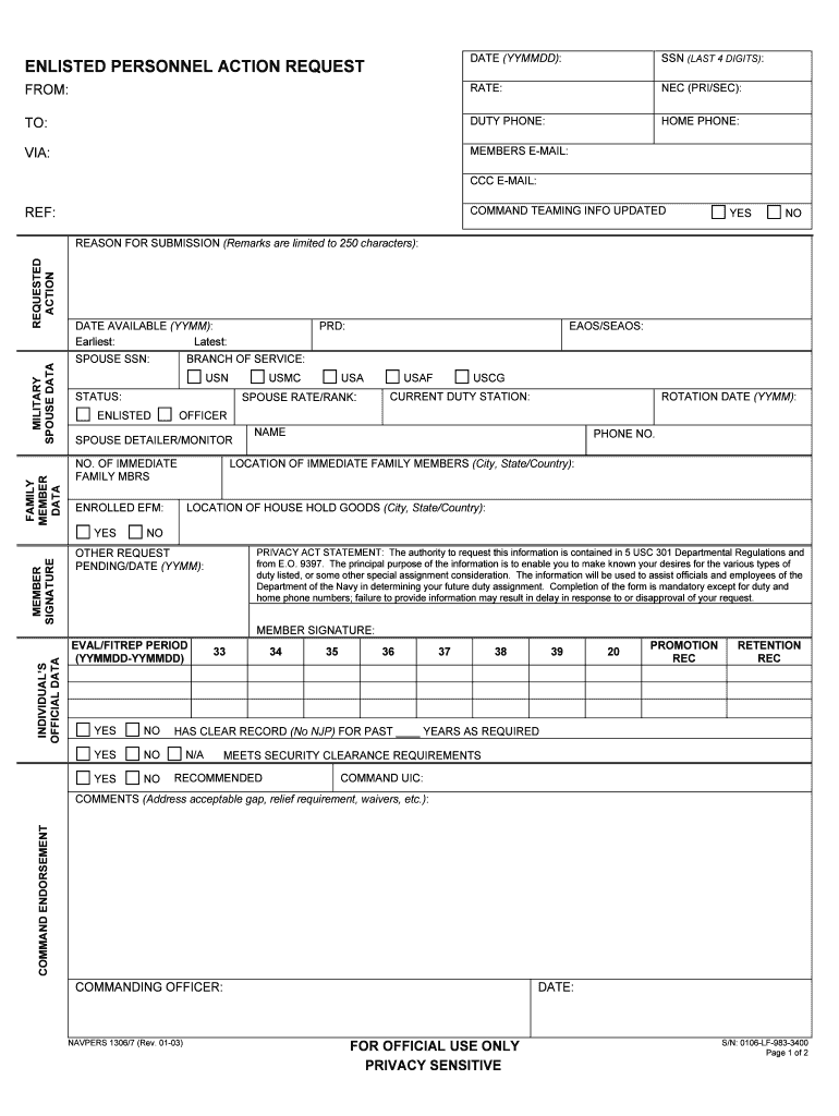 Fillable Online ENLISTED PERSONNEL ACTION REQUEST Fax Email Print ...