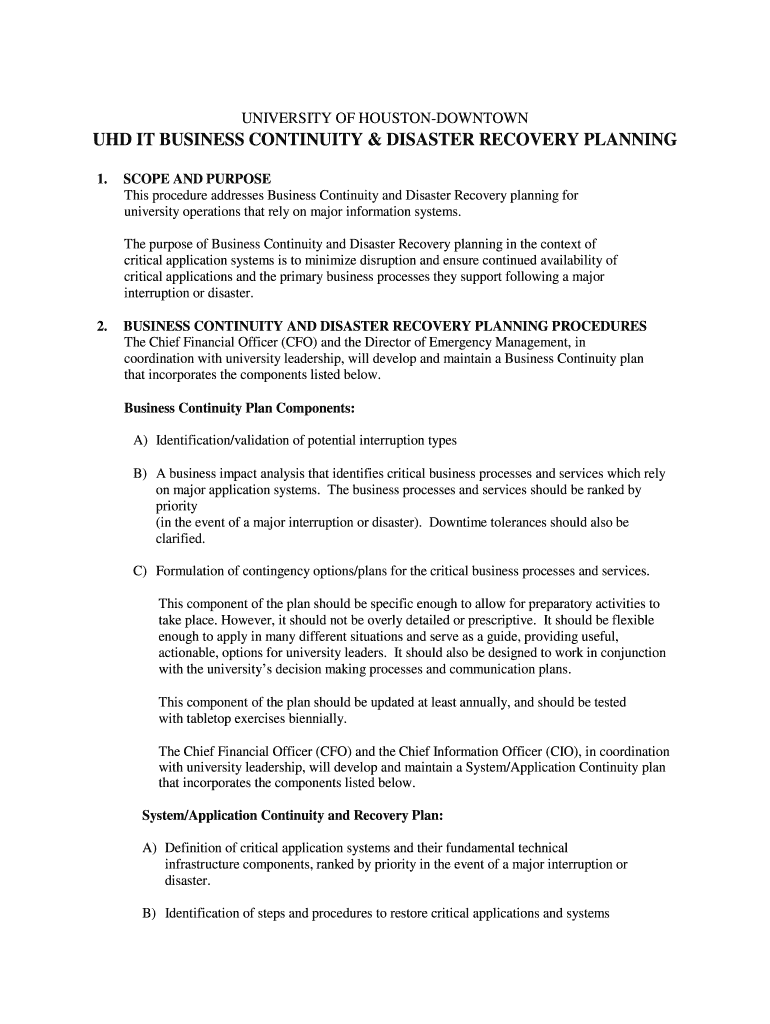 Fillable Online uhd UHD IT BUSINESS CONTINUITY & DISASTER RECOVERY ...