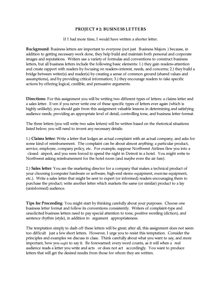Fillable Online PROJECT #2: BUSINESS LETTERS Fax Email Print - pdfFiller