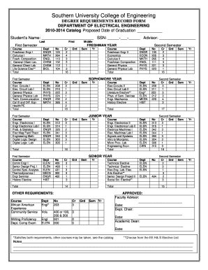 Fillable Online subr DEGREE REQUIREMENTS RECORD FORM Fax Email Print ...