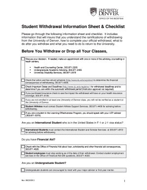 Fillable Online du Withdrawal Information Sheet and Checklist - University of Denver Fax Email ...