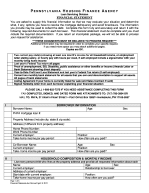 Fillable Online phfa PHFA Collections Financial Statement. PHFA ...