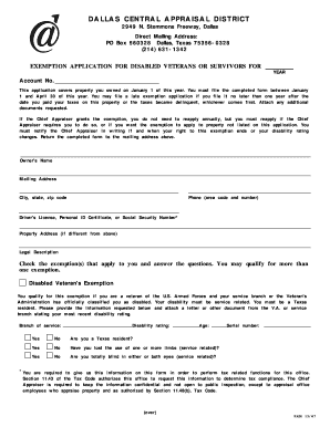 Fillable Online dallascad Exemption Application for Disabled Veterans ...