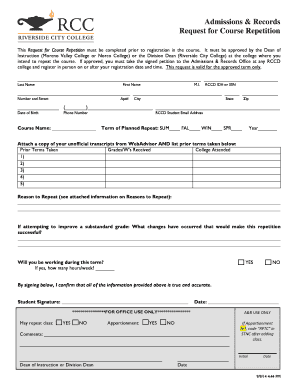 Fillable Online rcc Admissions & Records - rcc Fax Email Print - pdfFiller