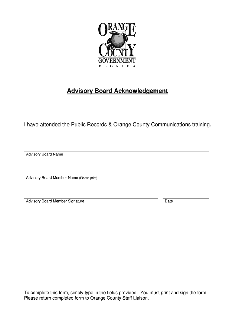 Fillable Online apps ocfl Advisory Board Acknowledgement Fax Email ...