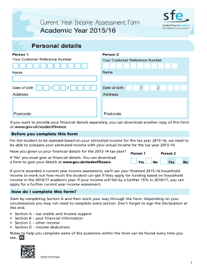 Fillable Online Current Year Income Assessment Form - Student Loans ...