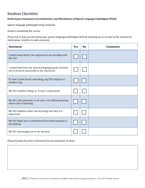Fillable Online asha PACE Student Checklist Fax Email Print - pdfFiller