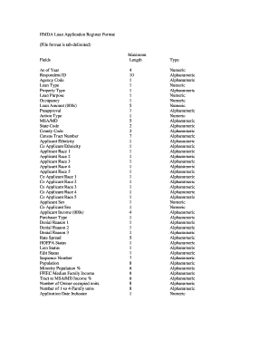 Fillable Online HMDA Loan Application Register Format Fax Email Print ...