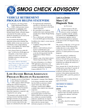 Fillable Online bar ca Smog Check Advisory November 1998 - Bureau of ...