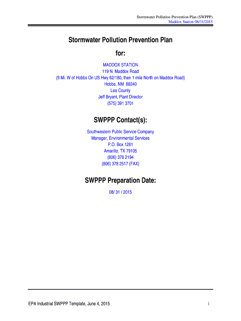 Fillable Online Stormwater Pollution Prevention Plan for: SWPPP ...