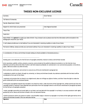 Fillable Online THESES NON-EXCLUSIVE LICENSE Fax Email Print - pdfFiller