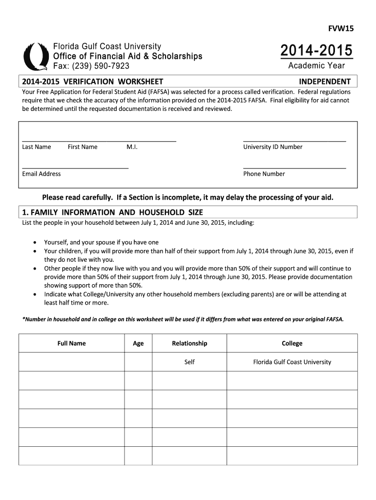 Fillable Online fgcu Independent student - Florida Gulf Coast University Fax Email Print - pdfFiller