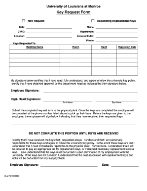 Fillable Online ulm Requesting Replacement Keys Fax Email Print - pdfFiller