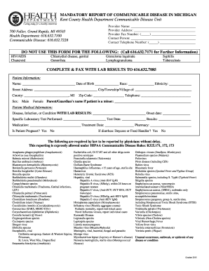 Fillable Online Disease Reporting Form - Kent County Michigan Fax Email Print - pdfFiller