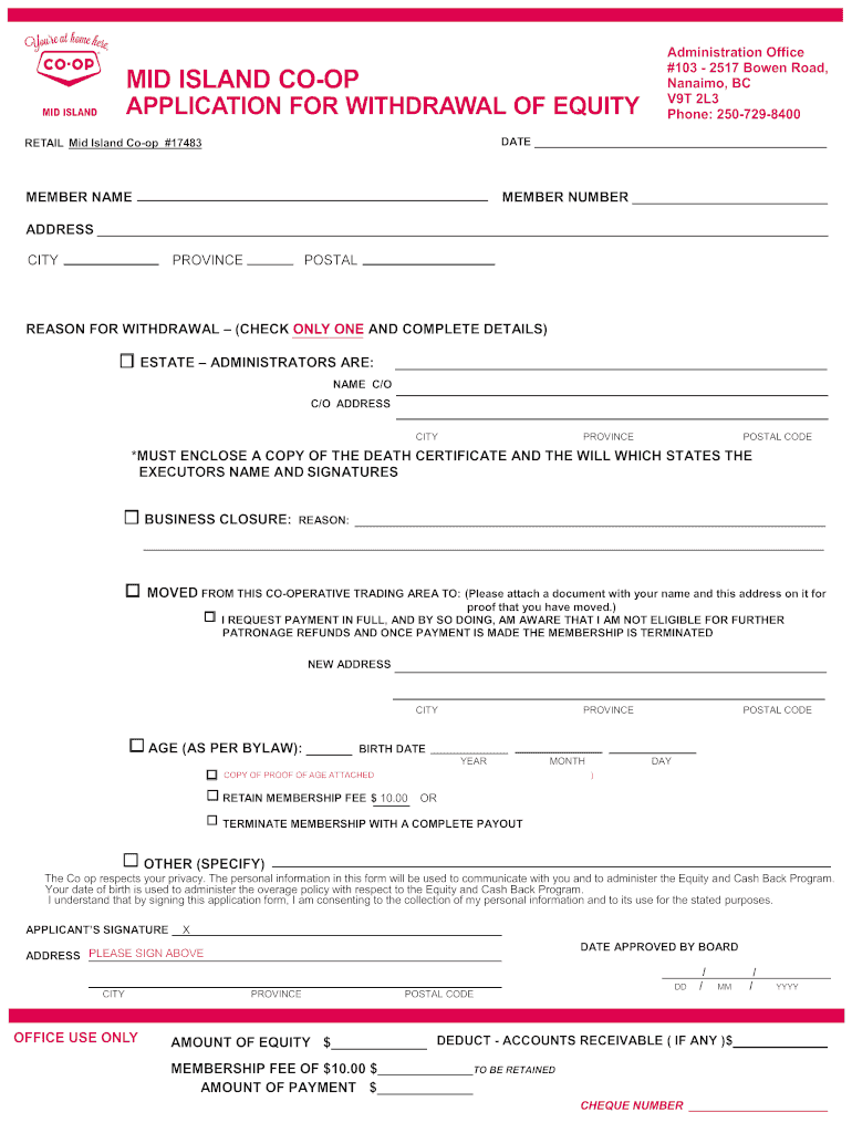 Fillable Online midisland Application of Withdrawal of Equity - PDF Fax ...
