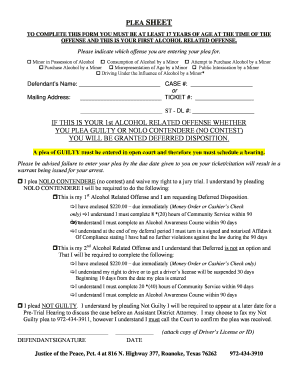 Fillable Online PLEA SHEET IF THIS IS YOUR 1st ALCOHOL ... - Denton ...