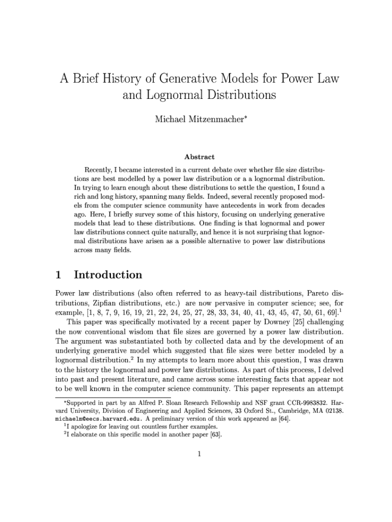 Fillable Online A Brief History of Lognormal and Power Law ...