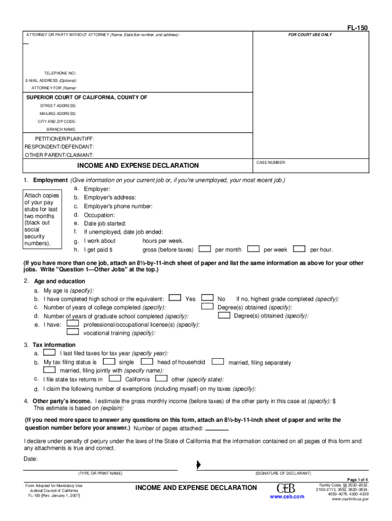 Fillable Online FL-150. Editable and Saveable California Judicial Council Forms Fax Email Print ...