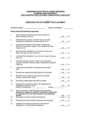 Fillable Online aamu FIELD INSTRUCTOR'S STUDENT ORIENTATION CHECKLIST - aamu Fax Email Print ...