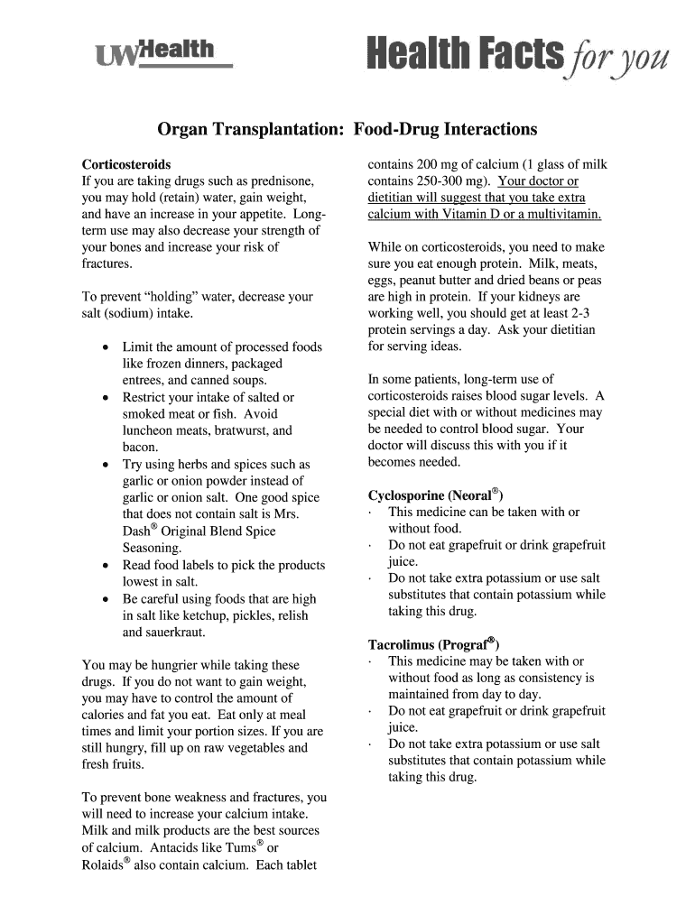 Fillable Online Organ Transplantation: Food-Drug Interactions Fax Email Print - pdfFiller