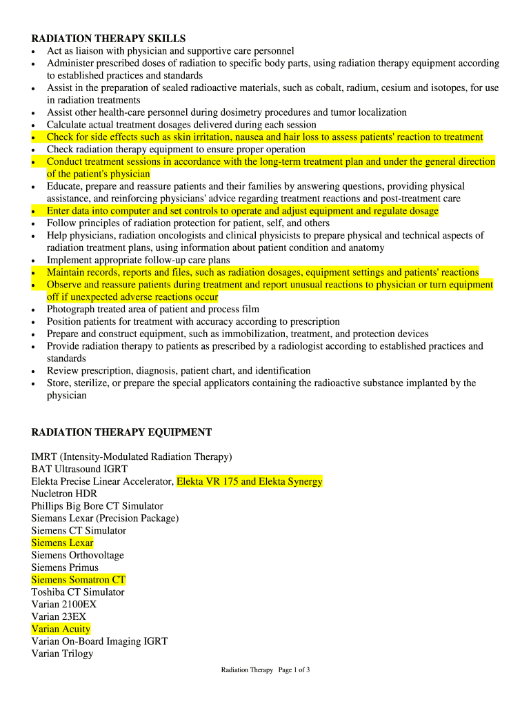 Fillable Online RADIATION THERAPY SKILLS Fax Email Print - pdfFiller