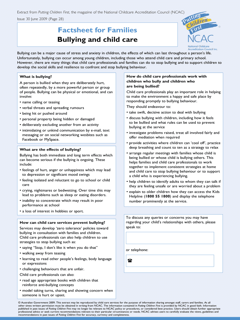 Fillable Online Factsheet for Families Fax Email Print - pdfFiller