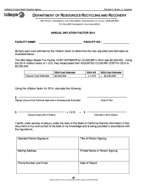 Fillable Online calrecycle ca 2014 Annual Inflation Factor Report Form ...