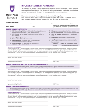 Fillable Online weber Parental Informed Consent Agreement - Weber State University - weber Fax ...