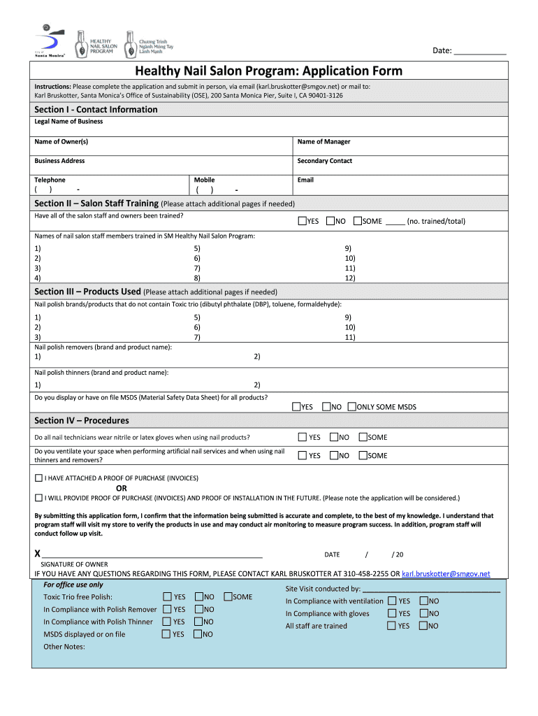 Fillable Online smgov Healthy Nail Salon Program: Application Form ...