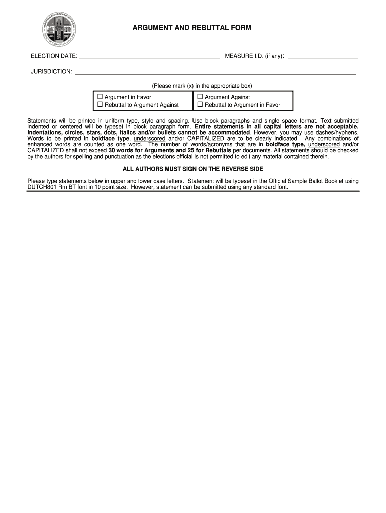 Fillable Online apps1 lavote Argument and rebuttal form - Registrar-RecorderCounty Clerk Fax ...