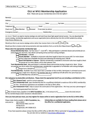 Fillable Online publichealth hsc wvu OLLI at WVU Membership Application ...