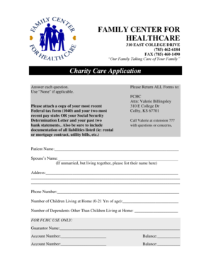 Fillable Online Charity Care Application Fax Email Print - pdfFiller