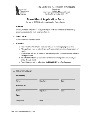 Fillable Online dags Travel Grant Application Form - Dalhousie ...