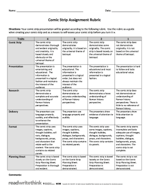 Fillable Online readwritethink Comic Strip Assignment Rubric ...