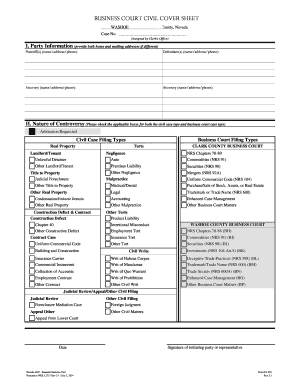 Fillable Online Civil Cover Sheet Business Courtpdf Fax Email Print ...