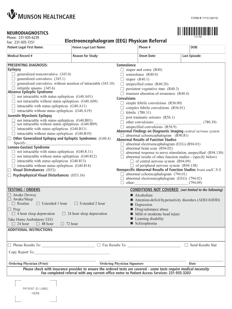 Fillable Online munsonhealthcare EEG Physician Referral - Munson ...